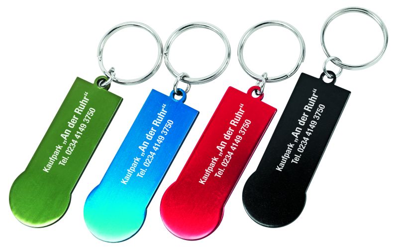 Einkaufswagenlöser mit Lasergravur - - Als Werbeartikel mit Ihrem Logo bedrucken